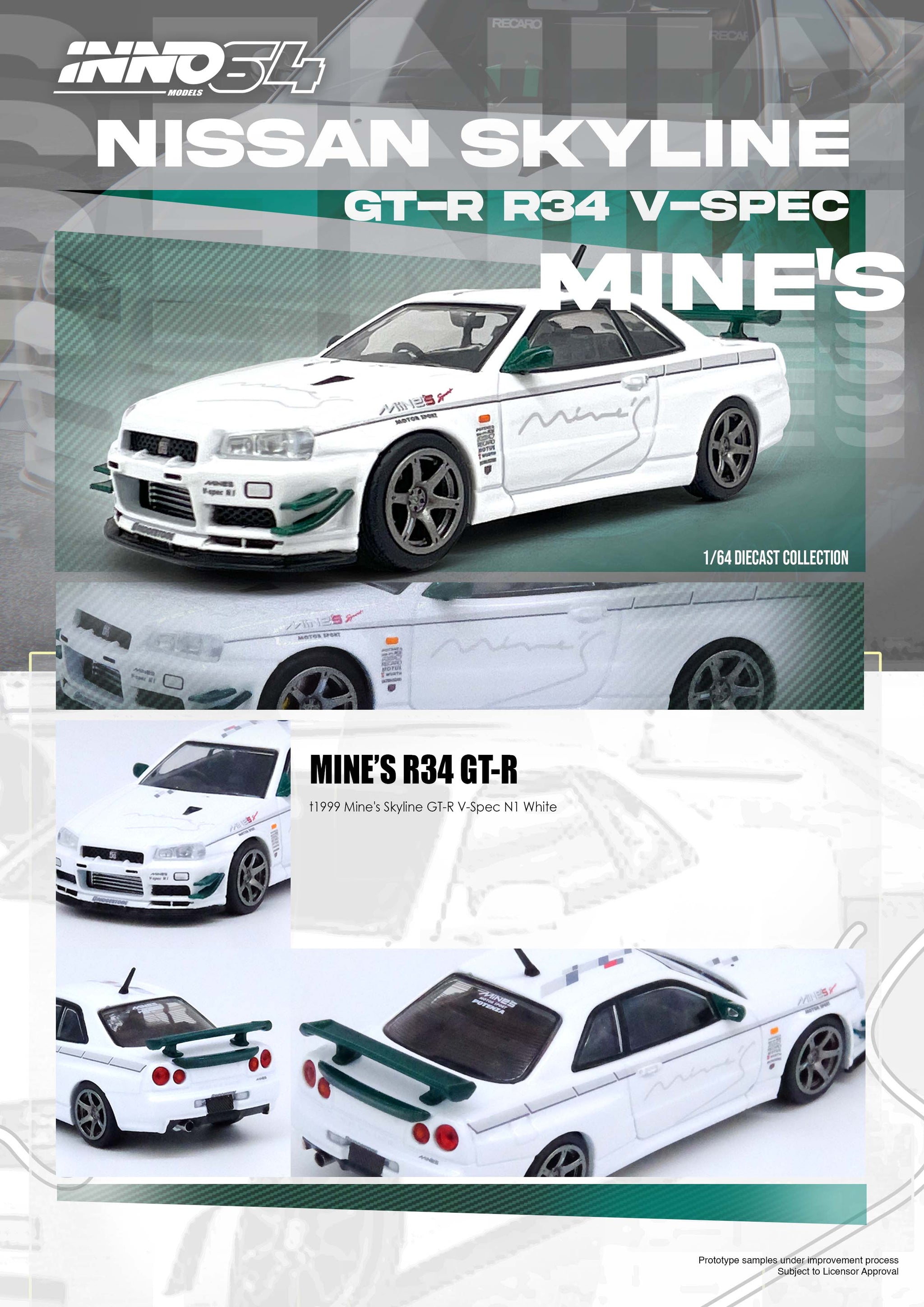 Inno Models Inno64 Nissan Skyline GT-R (R34) V-SPEC N1 Tuned by "MINE' – Mini Toy Sensei